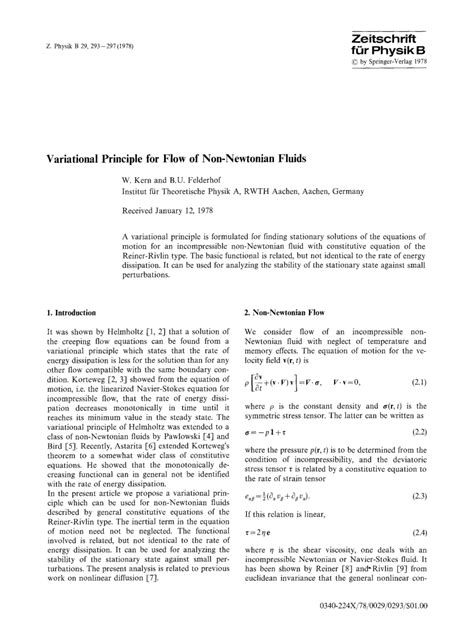 Pdf Variational Principle For Flow Of Non Newtonian Fluids