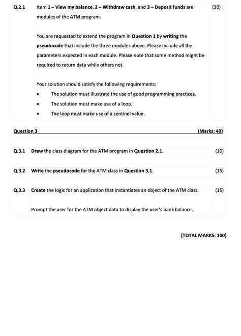 Solved Question 31 Draw The Class Diagram For The Atm