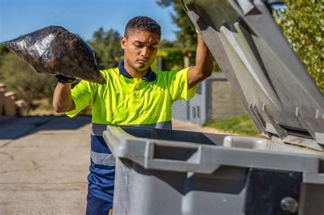 Man Putting Garbage Bag In The Trash Can Stock Image Image Of Trash Babe