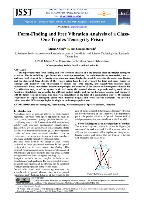 Pdf Form Finding And Free Vibration Analysis Of A Class One Triplex Tensegrity Prism