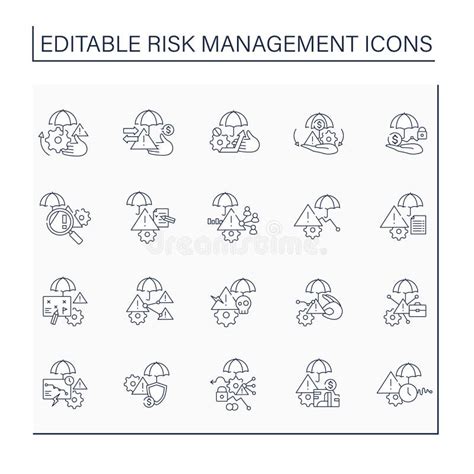 Risk Management Line Icons Set Stock Vector Illustration Of Cash