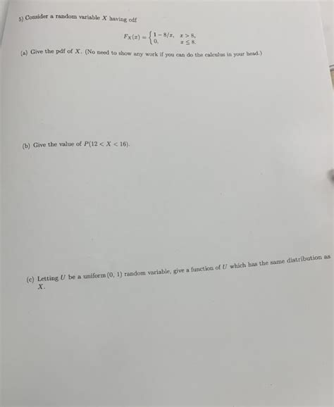 Solved 5 Consider A Random Variable X Having Cdf Fx Ex X Chegg Com