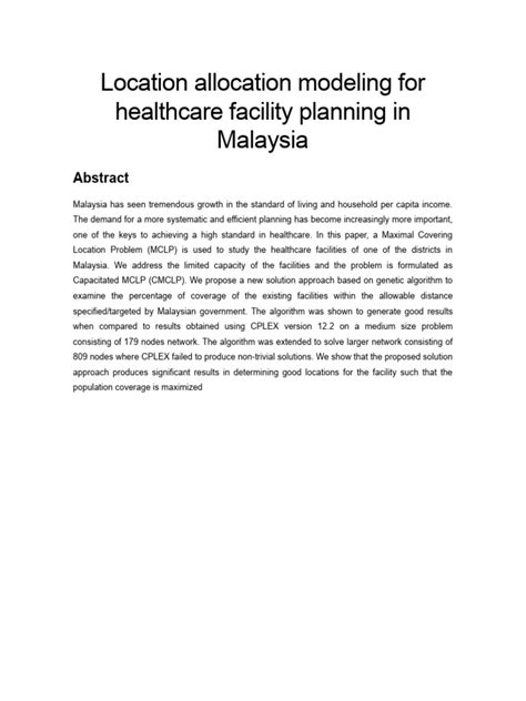 Location Allocation Modeling For Healthcare Facility Planning In