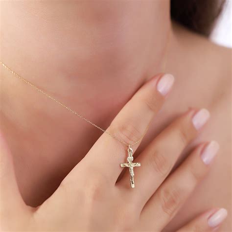 Solid Gold Crucifix Necklace 10k14k Real Gold Jesus Pendant Etsy