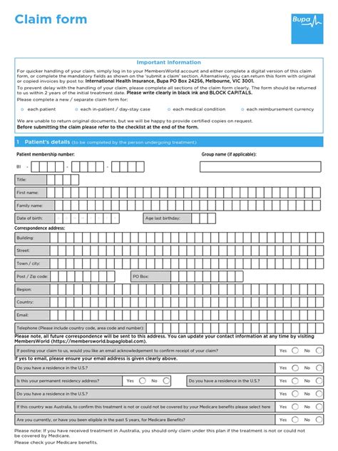 Aus Bupa Global Claim Form En Apr21 0028299 Pdf Payments Deductible