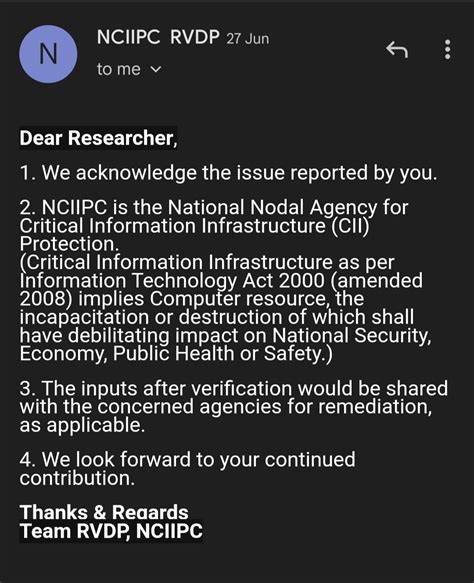 Aadithya Kiran V K On Linkedin Cybersecurity Vulnerability Nciipc Acknowledgement