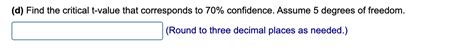 Solved D Find The Critical T Value That Corresponds To 70
