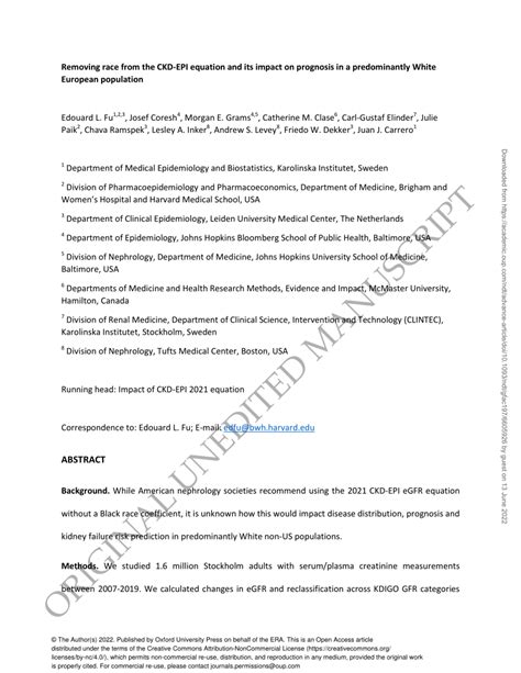 Pdf Removing Race From The Ckd Epi Equation And Its Impact On Prognosis In A Predominantly