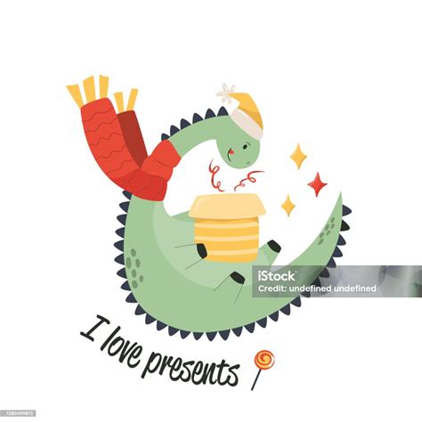 스카프와 모자에 귀여운 휴일 공룡 내가 사랑하는 텍스트 선물 크리스마스 프린트 재미있는 디노 캐릭터와 인사말 카드 0명에 대한 스톡 벡터 아트 및 기타 이미지 Istock