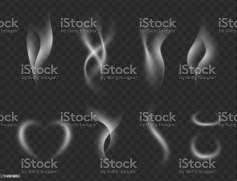 증기와 연기 Vape 모양 뜨거운 부엌 냄새 벡터 현실적인 사진 현실적인 연기 화이트 푸드 증기 Hookah 뜨거운 차 커피 연기 질감에 고립 된 검정색 배경 0명에 대한