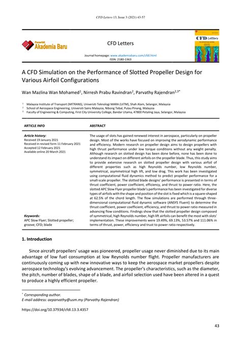 PDF CFD Letters A CFD Simulation On The Performance Of Slotted Propeller Design For Various