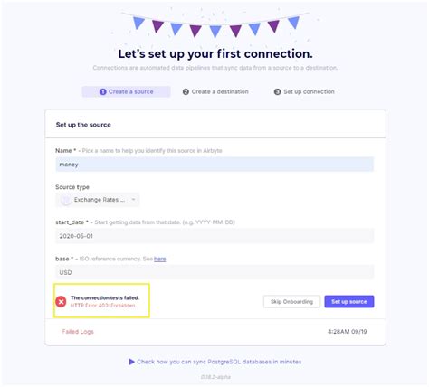 the connection tests failed error 403 forbidden · issue 2716 · airbytehq airbyte · github