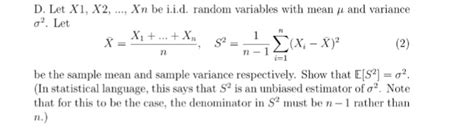 Solved Let X1 X2 Xn Be I I D Random Variables With