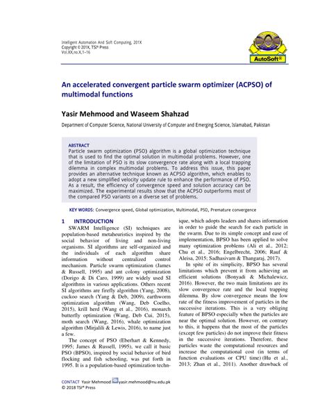 Pdf An Accelerated Convergent Particle Swarm Optimizer Acpso Of Multimodal Functions