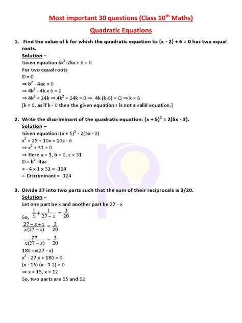 Quadratic Equations Pdf Rectangle Quadratic Equation