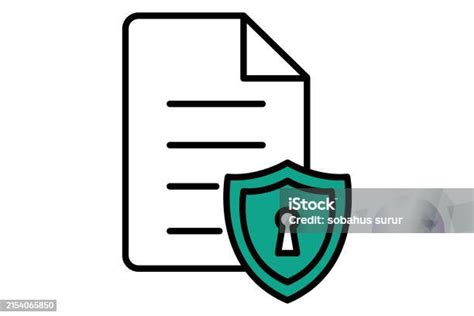 문서 보호 아이콘입니다 방패가 있는 문서 정보 기술과 관련된 아이콘입니다 플랫 라인 아이콘 스타일입니다 기술 요소 벡터 일러스트 레이 션 고급에 대한 스톡 벡터 아트 및