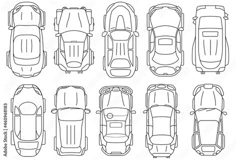 Vehicles For Planing Architectural Entourage Set Of Sedan Cars In Top