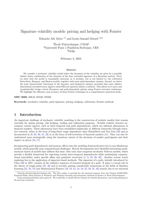 Pdf Signature Volatility Models Pricing And Hedging With Fourier