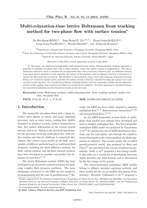 Pdf Multi Relaxation Time Lattice Boltzmann Front Tracking Method For Two Phase Flow With