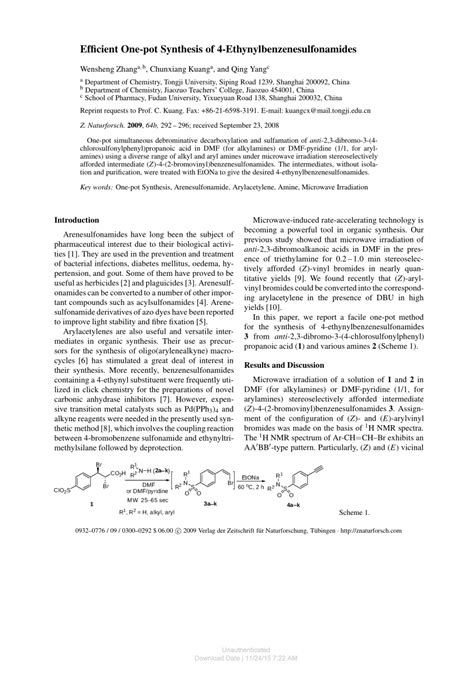 Pdf Cheminform Abstract Efficient One Pot Synthesis Of 4 Ethynylbenzenesulfonamides
