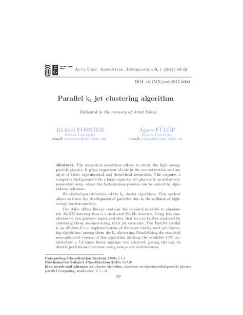 Pdf Parallel K T Jet Clustering Algorithm