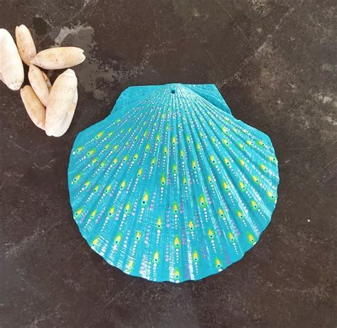 Painted Dot Art Shell Peacock Inspired Hand Painted Scallop Shell