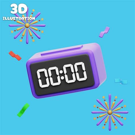 3d Countdown Timer At Zero With Confetti And Fireworks Premium Psd
