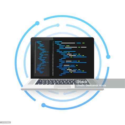 vector laptop coding concept web developer design programming laptop
