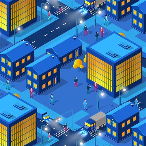 밤 도시 사람들 배경 3d 네온 자외선 프리미엄 벡터