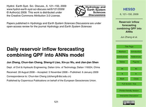 Pdf Daily Reservoir Inflow Forecasting Combining Qpf Into Anns Model