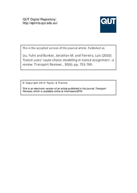 Pdf Transit Users Route‐choice Modelling In Transit Assignment A Review