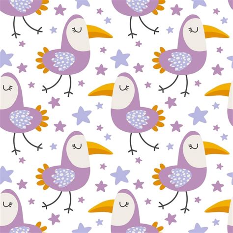 귀여운 원활한 패턴 새 벡터 배경 프리미엄 벡터