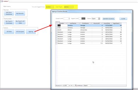 Access Sql Multi User App Overtime Tracker Andrei Lungu
