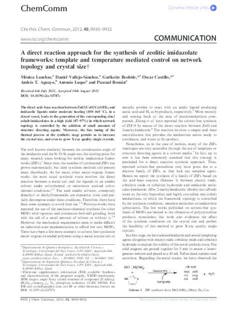 Pdf A Direct Reaction Approach For The Synthesis Of Zeolitic