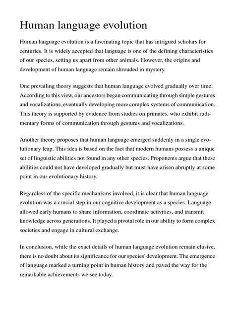 Human Language Evolution Pdf Human Language Evolution Pdf