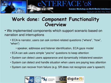 Ppt Enterface 08 Project 1 “ Multiparty Communication With A Tour Guide Eca” Final