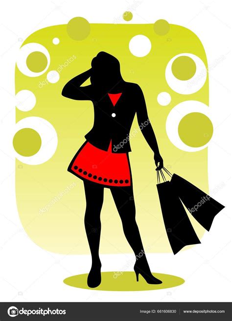 Черный Силуэт Девушки Пакетами Зеленом Фоне Векторное изображение ©designpicsinc 661606830