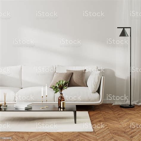 하얀 소파와 커피 테이블이 있는 집 거실 인테리어 하얀 벽에 햇빛 3d 렌더링 소파에 대한 스톡 사진 및 기타 이미지 소파 흰색 0명 Istock