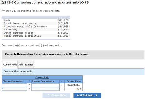solved qs 13 6 computing current ratio and acid test ratio