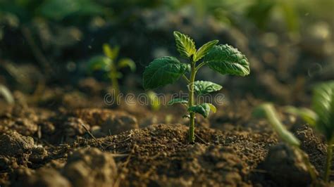 A Small Seedling Emerges From The Earth With Delicate Green Leaves And