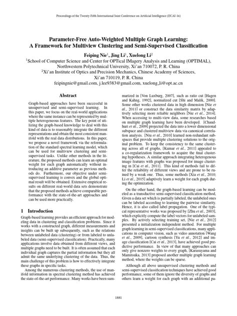 2016 Ijcai Parameter Free Auto Weighted Multiple Graph Learning Pdf