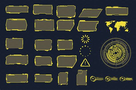 디지털 인터페이스 Hud 요소 세트 팩 사용자 인터페이스 프레임 화면 설명선 제목 Fui 서클 세트 로딩 바 대시보드 현실 기술 화면 벡터 0명에 대한 스톡 벡터 아트 및