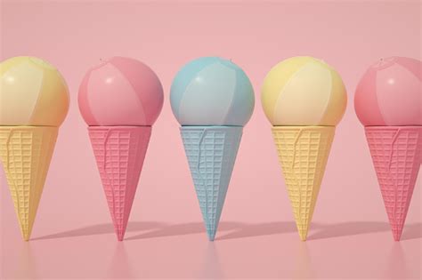 비치 볼 최소한의 초현실적 인 여름 개념 3d 추상 적 배경을 가진 아이스크림 콘 0명에 대한 스톡 사진 및 기타 이미지 0명 3차원 형태 냉동식품 Istock