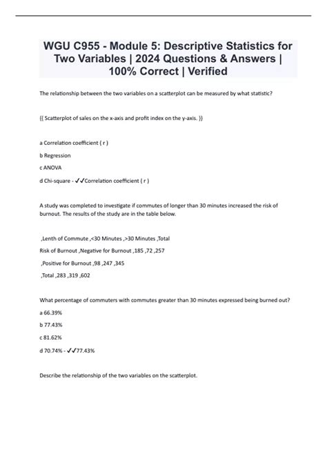 WGU C Module Descriptive Statistics For Two Variables Questions Answers