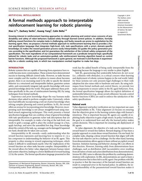 Pdf A Formal Methods Approach To Interpretable Reinforcement Learning For Robotic Planning