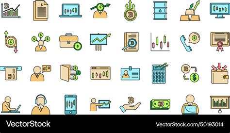 Trader Icons Set Color Line Royalty Free Vector Image