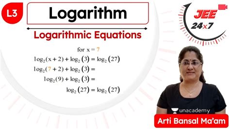 JEE Maths Logarithm L Logarithmic Equations JEE X Arti Bansal Ma Am YouTube