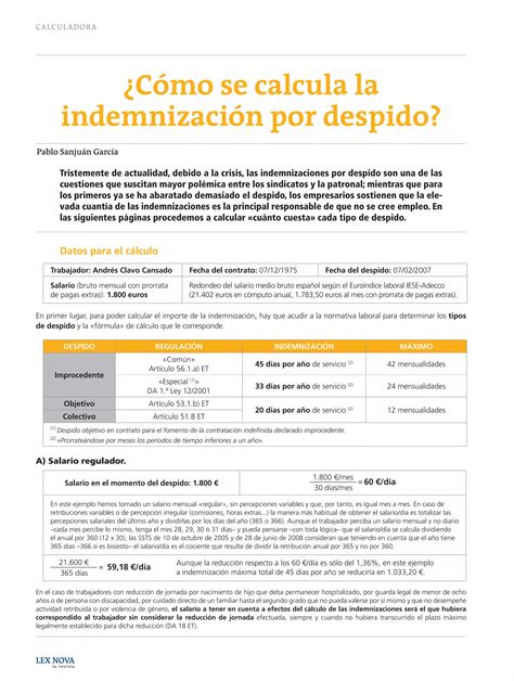 ¿cómo Se Calcula La Indemnización Por Despido Pdf