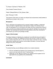 Problem Solving Memo Final Pdf To Amazon Customers In Palestine Ohio