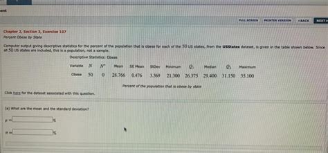 Solved Computer Output Giving Descriptive Statistics For The